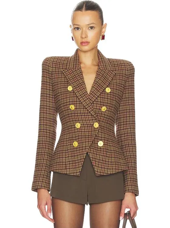 L'Agence Bethany Structured Blazer - Dark Brown Multi Houndstooth