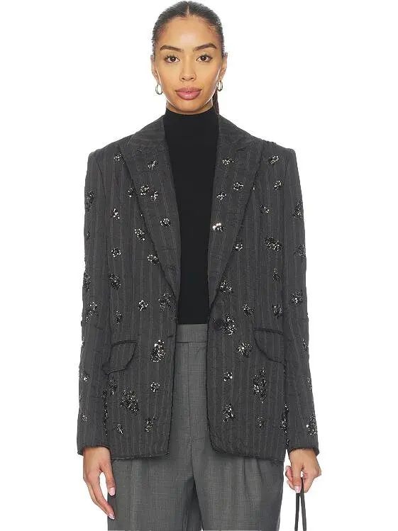 Simkhai Murphy Beaded Blazer - Charcoal Stripe