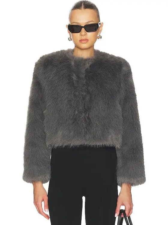 Misa Jordyn Cropped Faux Fur Jacket - Darkk Grey