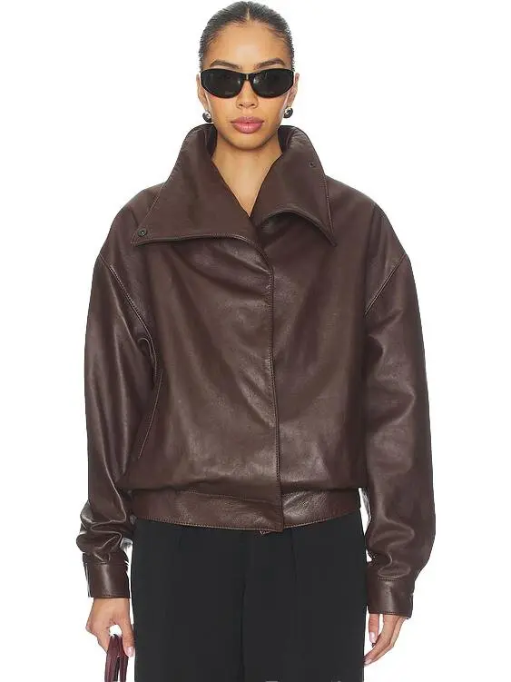 DIANA MILKANOVA STUDIO Leather Collar Jacket - Brown