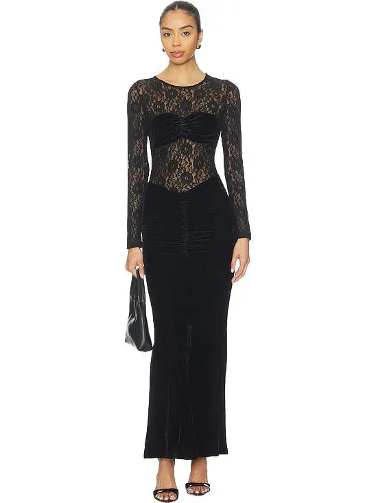 Bardot Helenie Velour Lace Maxi Dress - Black
