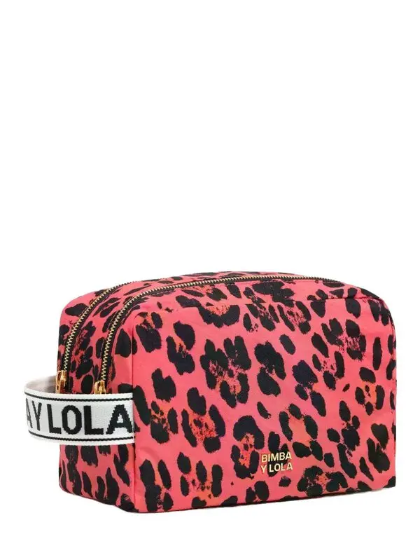 Bimba Y Lola Leopard-print Makeup Bag With Logo Strap - Pink