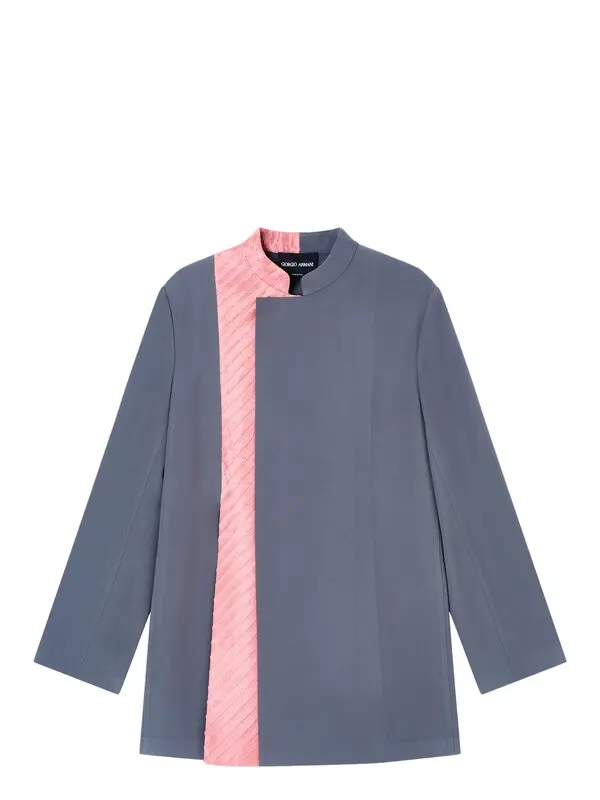 Giorgio Armani Long Jacket In Technical Cady And Pleated Silk - Grey