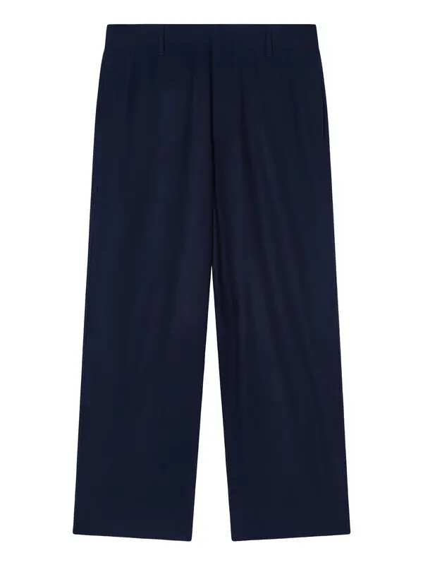 Giorgio Armani Relaxed Wool Flat-front Trousers - Navy Blue
