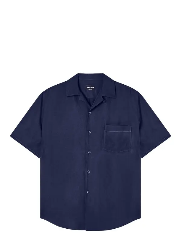 Giorgio Armani Asv Viscose Blend Short-sleeved Shirt - Navy Blue