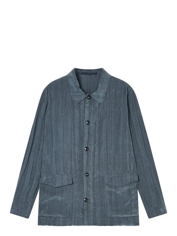 Giorgio Armani Blouson In Pleated Lyocell And Nylon Canvas - Grey
