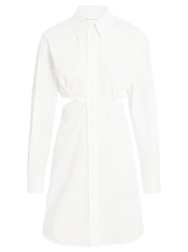 Victoria Beckham Cutout Organic Cotton-blend Poplin Mini Shirt Dress - White