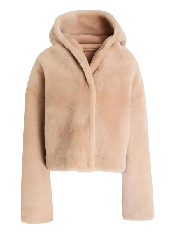 YVES SALOMON Shearling Hooded Jacket - Neutral