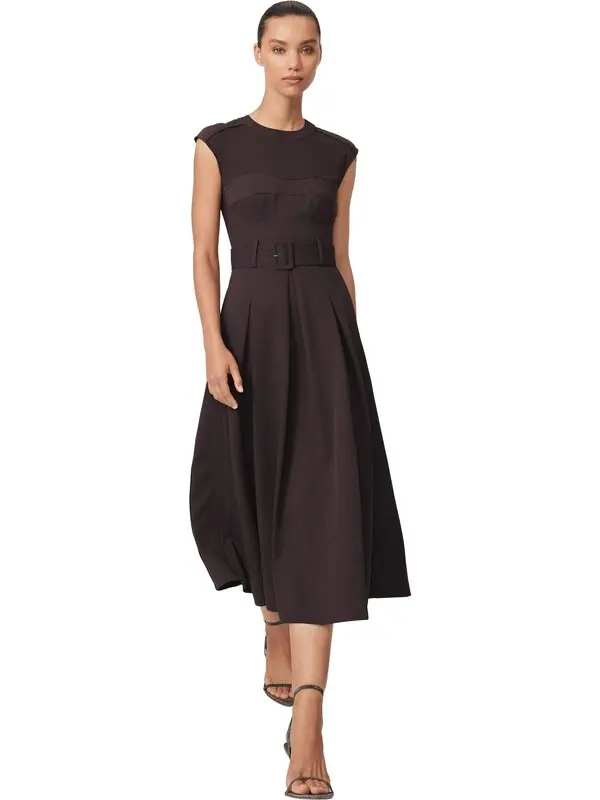 REISS Ava Mesh-panel Belted Pleated Midi Dress - Burgundy