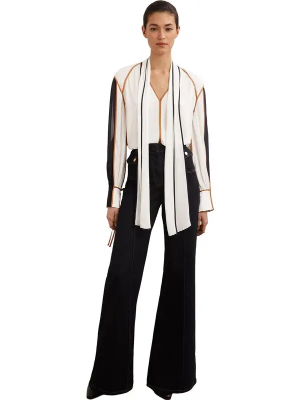 REISS Lulu Tie-neck Blouse - Ivory