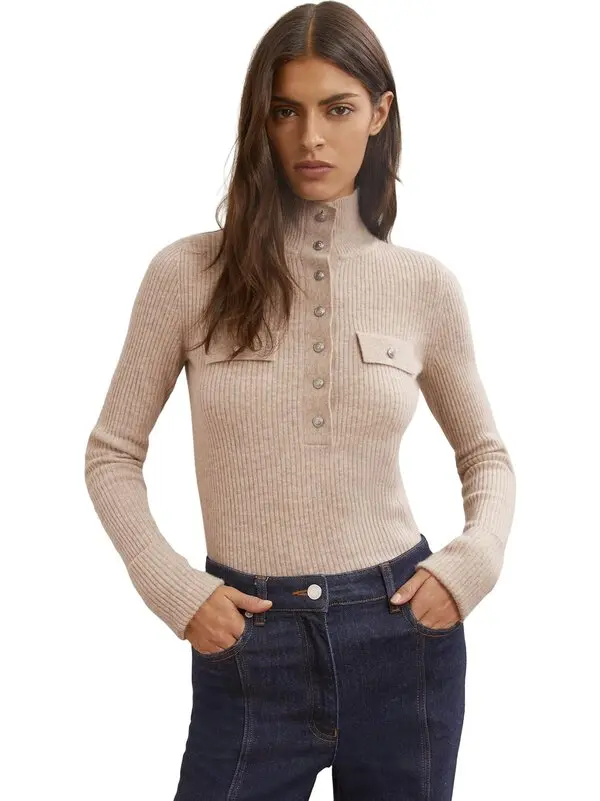 REISS Elly Wool Funnel-neck Jumper - Neutral