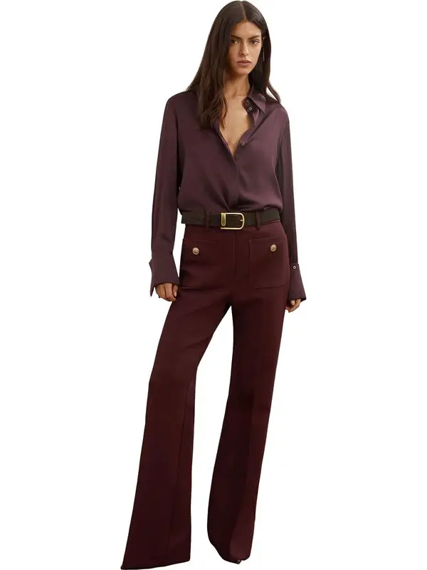 REISS Button-pocket Flared Trousers - Dark Red