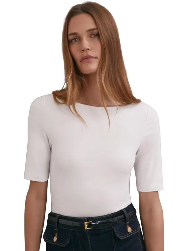 REISS Ellie Stretch-cotton Boat-neck Top - White