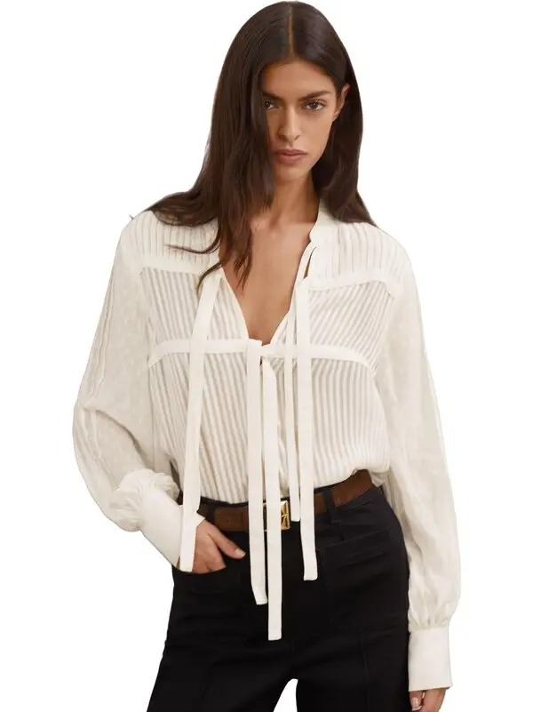 REISS Josephine Tie-detailed Shadow-stripe Blouse - Ivory