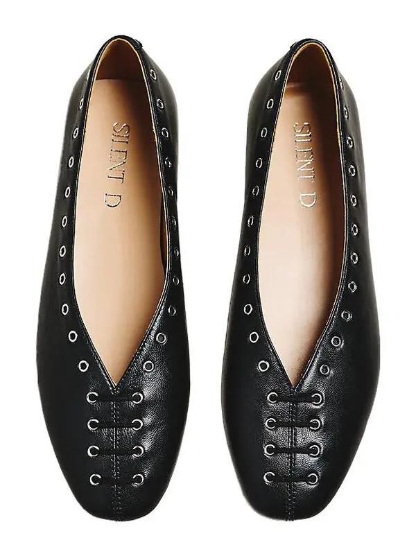 SILENT D Lonny Grommet Lace-up Flats - Black Leather