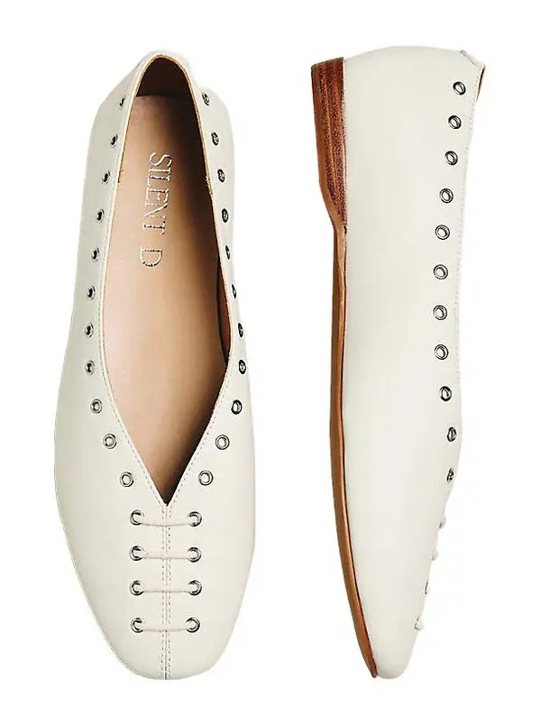 SILENT D Lonny Grommet Lace-up Flats - Cream Leather
