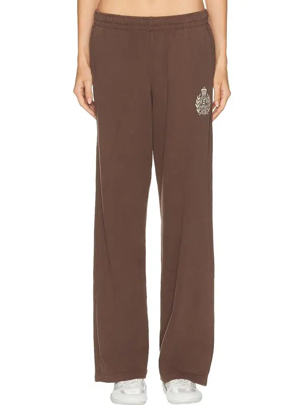 SPORTY & RICH Ny Crest Embroidered Wide Sweatpant - Chocolate