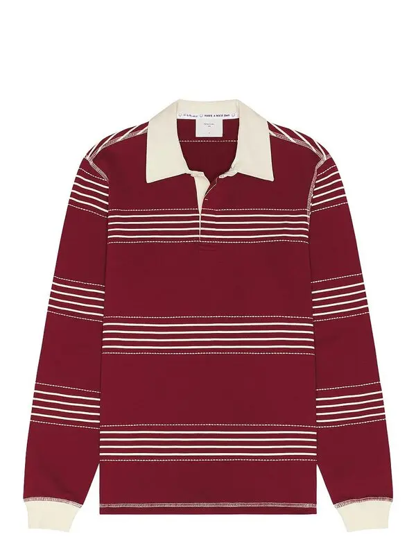 PERCIVAL Editor Striped Rugby Polo - Burgundy