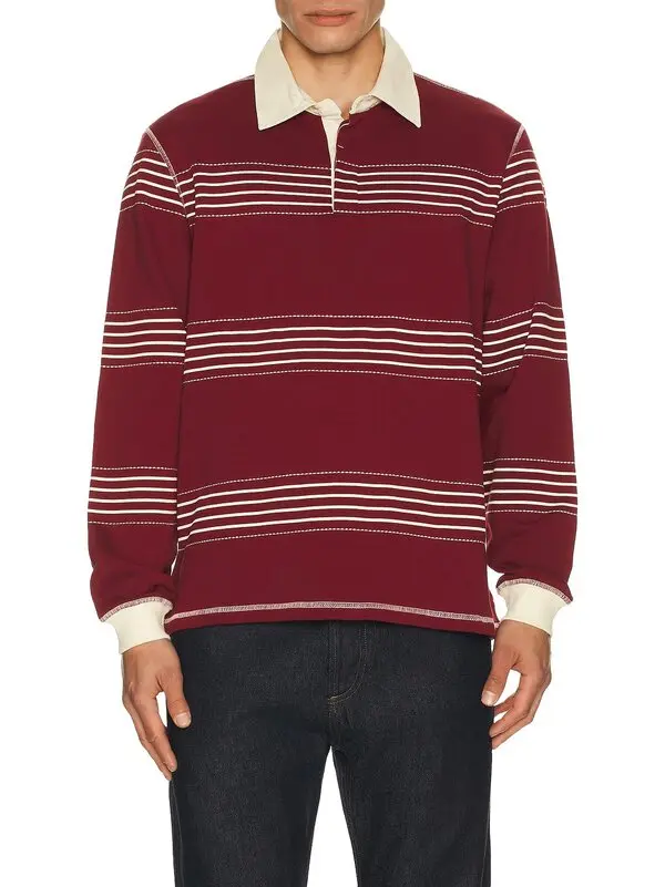 PERCIVAL Editor Striped Rugby Polo - Burgundy