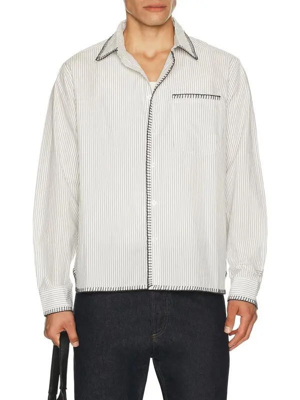 PERCIVAL Index Stripe Pearce Shirt In Grey - Ecru