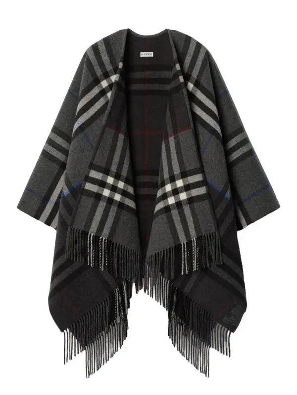 Burberry Check Cashmere Wool Cape - Marlborough Grey/charcoal Grey