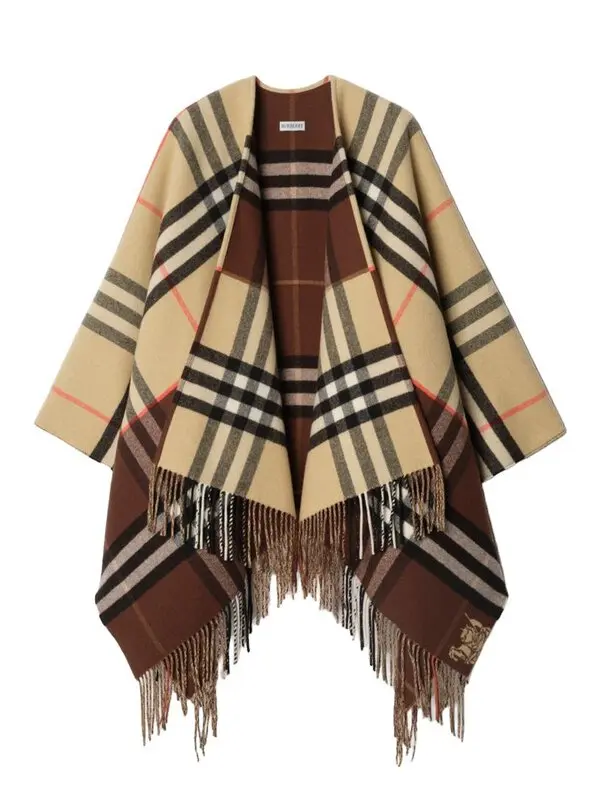 Burberry Check Cashmere Wool Cape - Sand Beige/treacle Brown