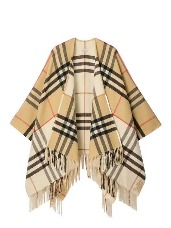 Burberry Check Cashmere Wool Cape - Sand/pebble White