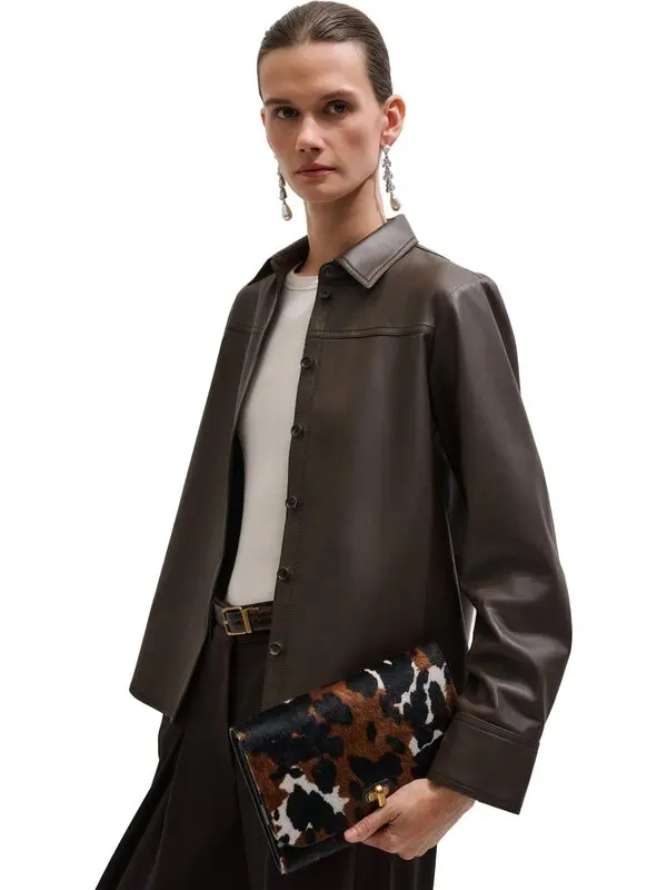 ME+EM Luxe Straight Leather Shirt - Chocolate
