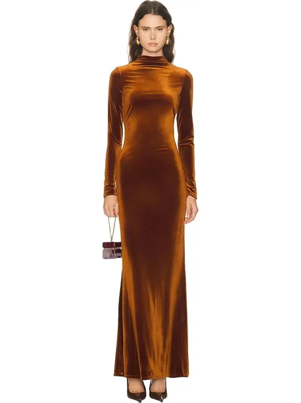 SEROYA Viola Velvet Maxi Dress - Marigold