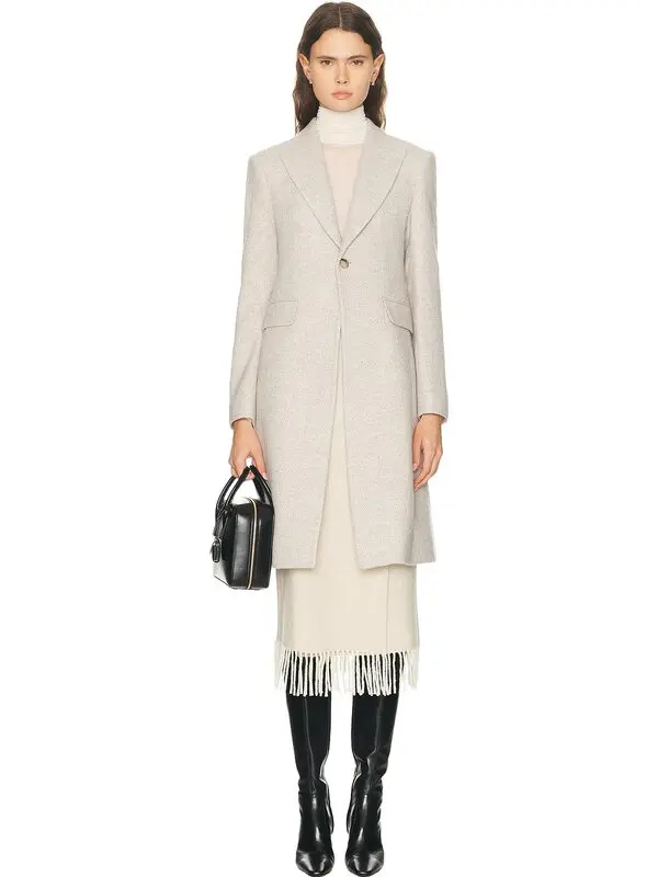 Ralph Lauren Long Coat - Cream Grey Herringbone