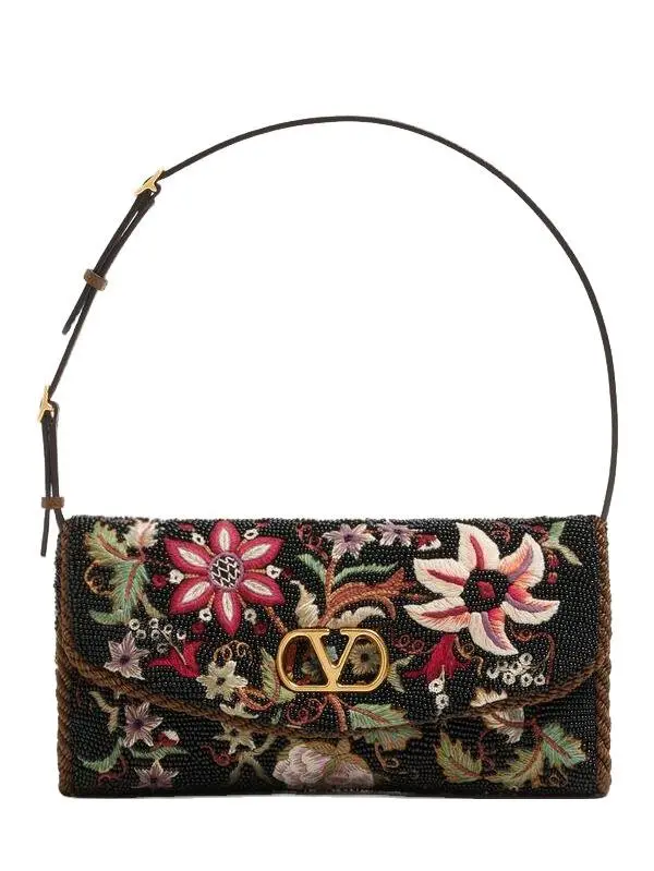 Valentino Garavani Embroidered Small Shoulder Bag - Black/multicolour