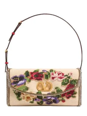 Valentino Garavani Embroidered Small Shoulder Bag - Natural/multicolour