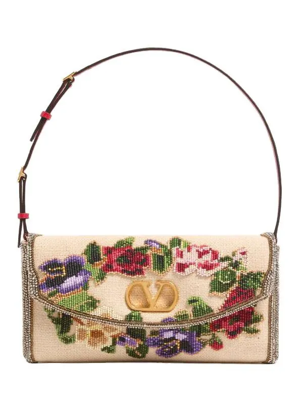 Valentino Garavani Embroidered Small Shoulder Bag - Natural/multicolour