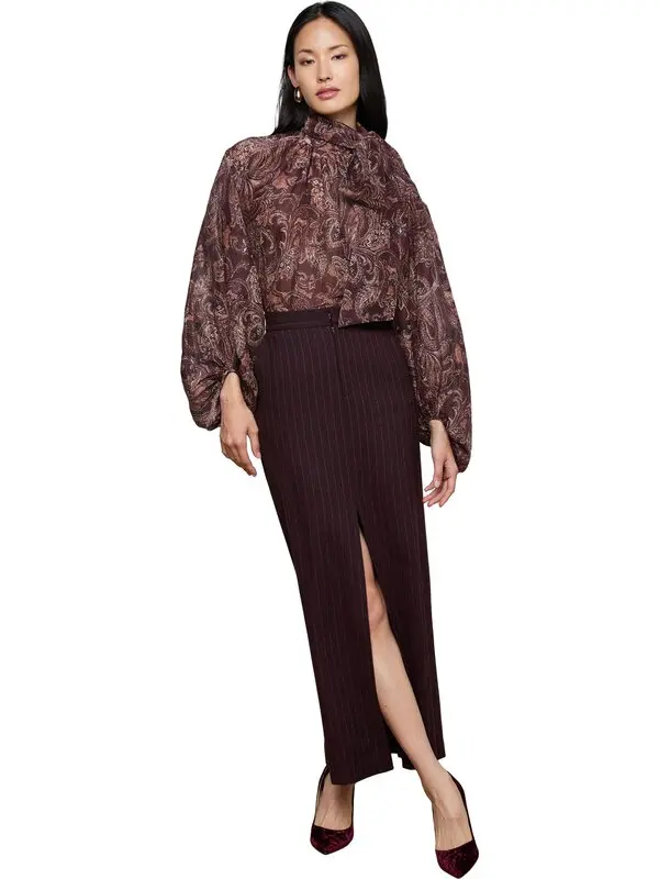 L'Agence Maceline Pinstriped Maxi Skirt - Malbec Twill Pinstripe