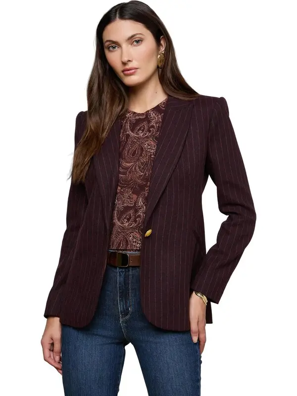 L'Agence Sheila Longline Blazer - Malbec Twill Pinstripe