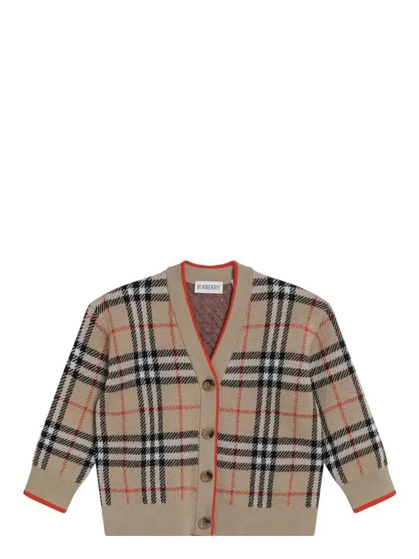 Burberry Wool Cardigan With Check Motif - Beige
