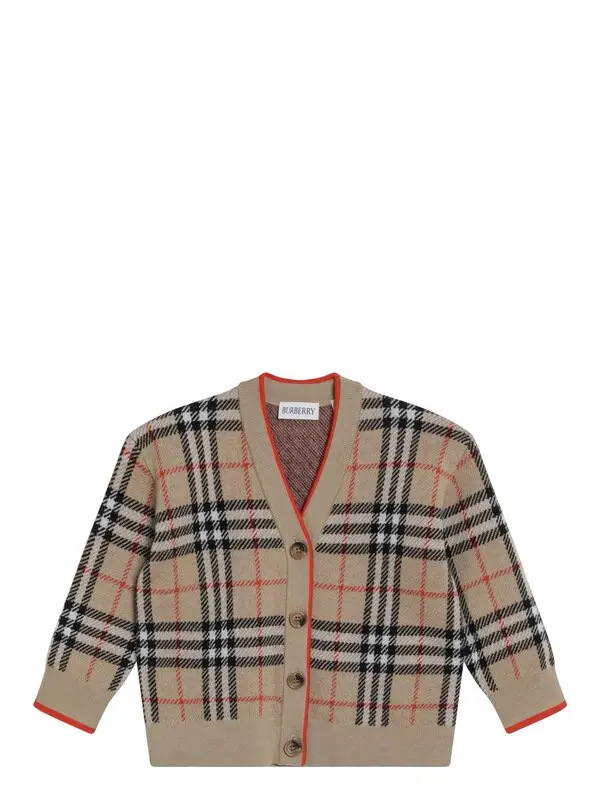 Burberry Check Motif Wool Cardigan - Beige