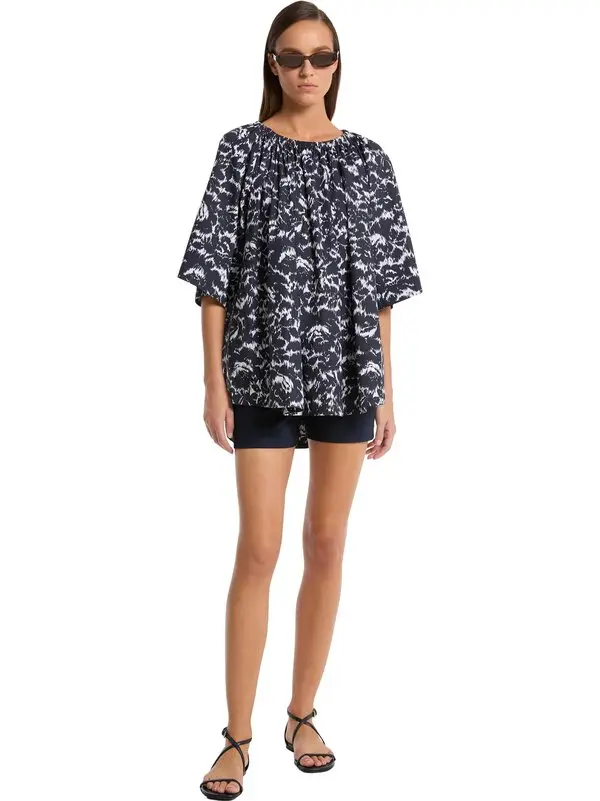 Michael Kors Floral Chiné Cotton Poplin Blouse - Blue