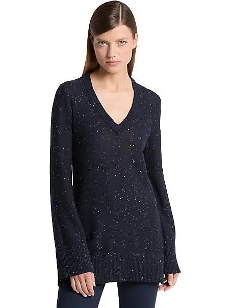 Michael Kors Sequined Linen And Cotton V-neck Pullover - Blue