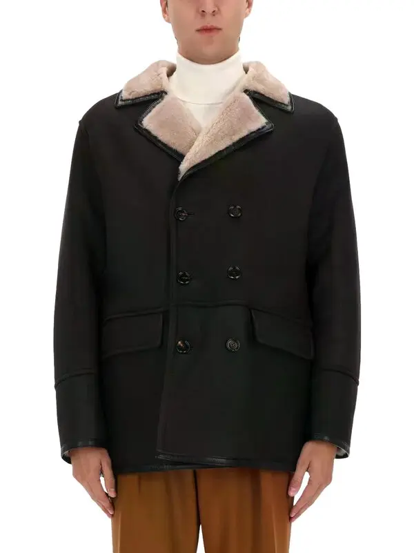 BOSS Fur Collar Double-breasted Jacket - Brown