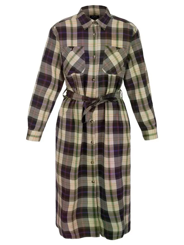 A.p.c. Plaid-check Belted Midi Dress - Neutrals