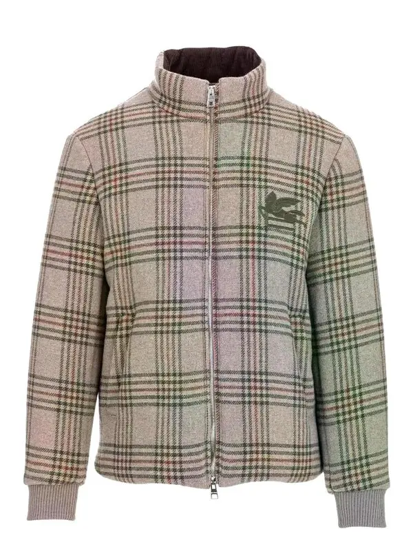 Etro Logo-embroidered Checked Jacket - Neutrals
