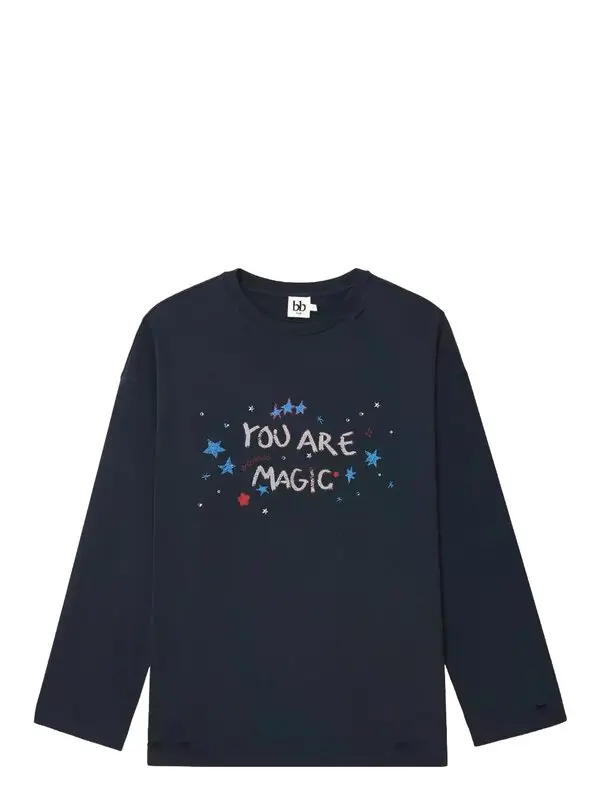 B+AB Slogan-print Long-sleeve T-shirt - Blue