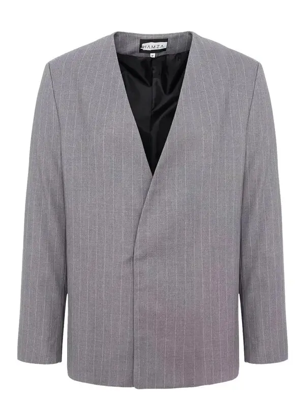 HAMZA 247 V-neck Pinstripe Blazer - Grey