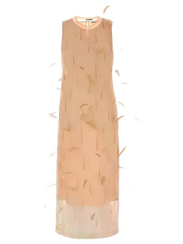 JIL SANDER Sleeveless Feathered Midi Dress - Neutrals