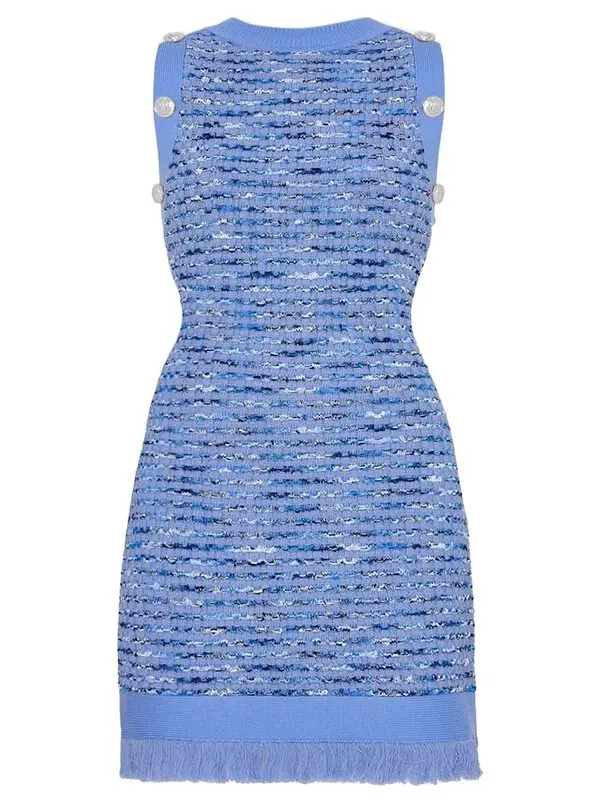 MILLY Sleeveless Tweed Knit Mini Dress - Blue