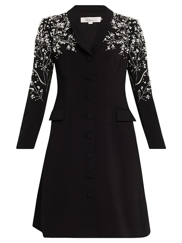 Rickie Freeman For Teri Jon Bead-embroidered Crepe Blazer Dress - Black