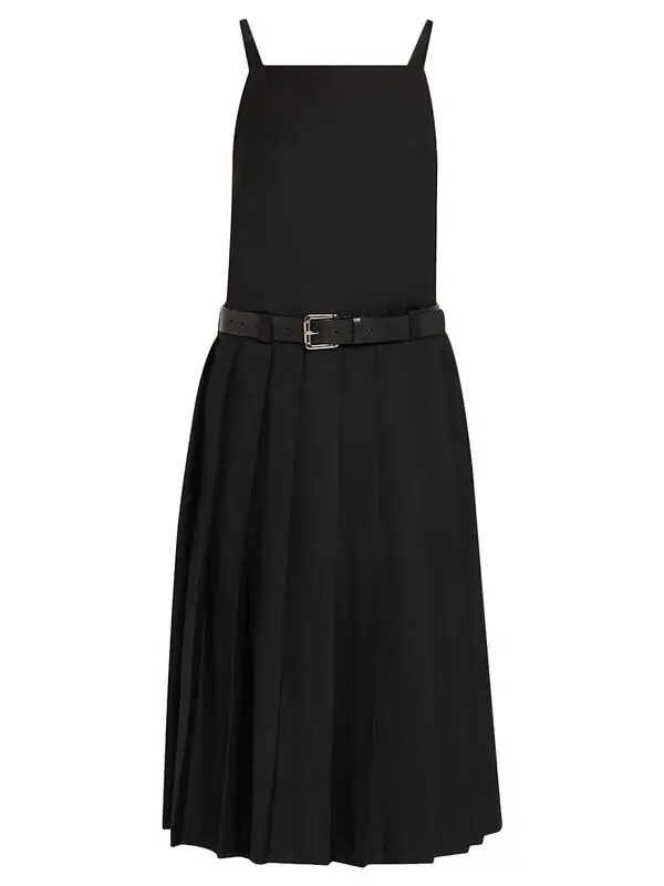 Courtney Zheng Pleated Drop-waist Maxi Dress With Belt - Black