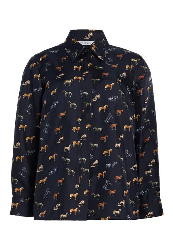 Gabriela Hearst Cruz Horse-print Silk Shirt - Dark Navy