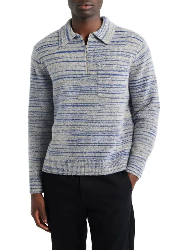 WAX LONDON Alpha Space Dye Quarter Zip Polo Sweater - Grey/blue